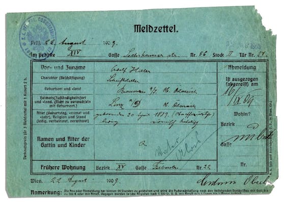 Adolf Hitlers Wiener Meldezettel wird versteigert - Timeout | heute.at