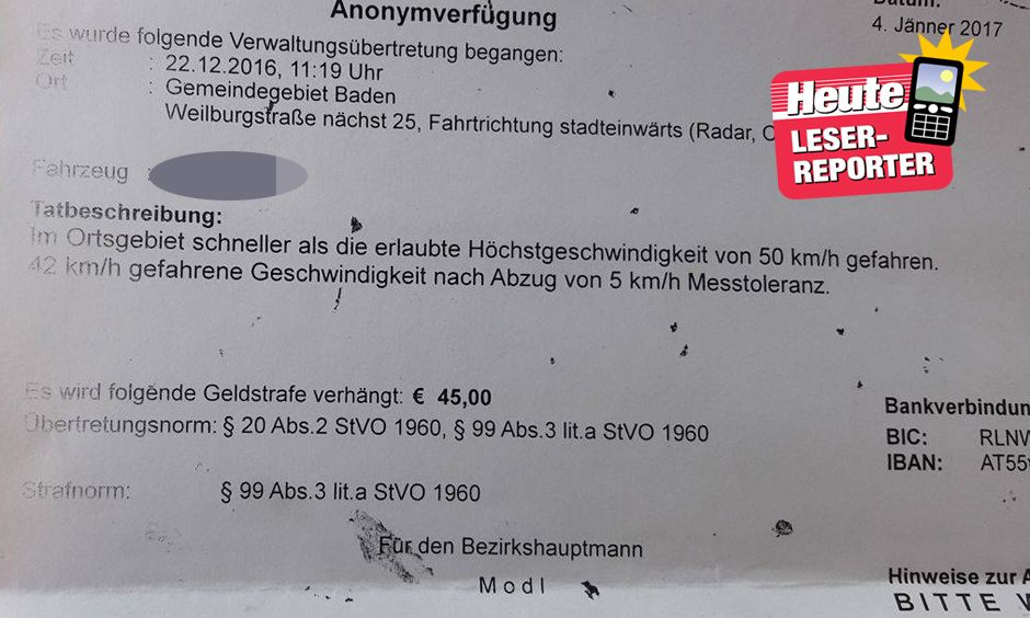 Community – Strafzettel: So viel kosten 42 km/h in einer 50er Zone | Heute.at