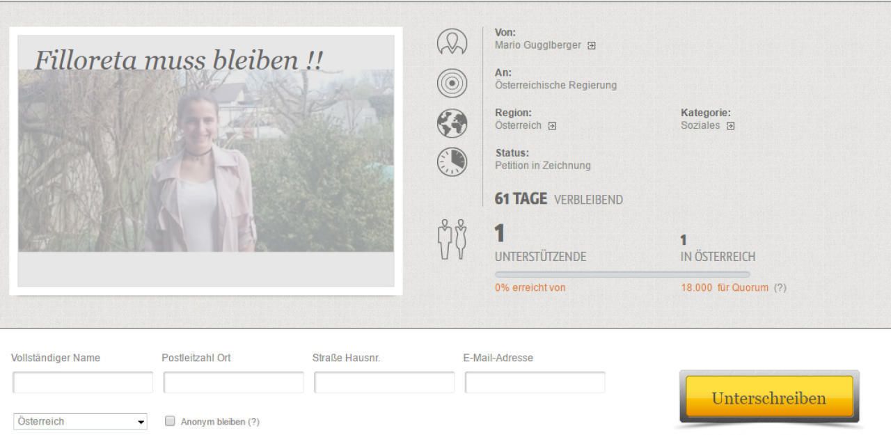 Online-Petition: "Filloreta muss beiben!!" | Heute.at