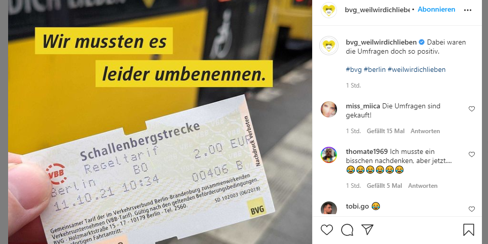 Die BVG lässt es sich nicht nehmen, dem Kanzlerwechsel ein Posting zu ...