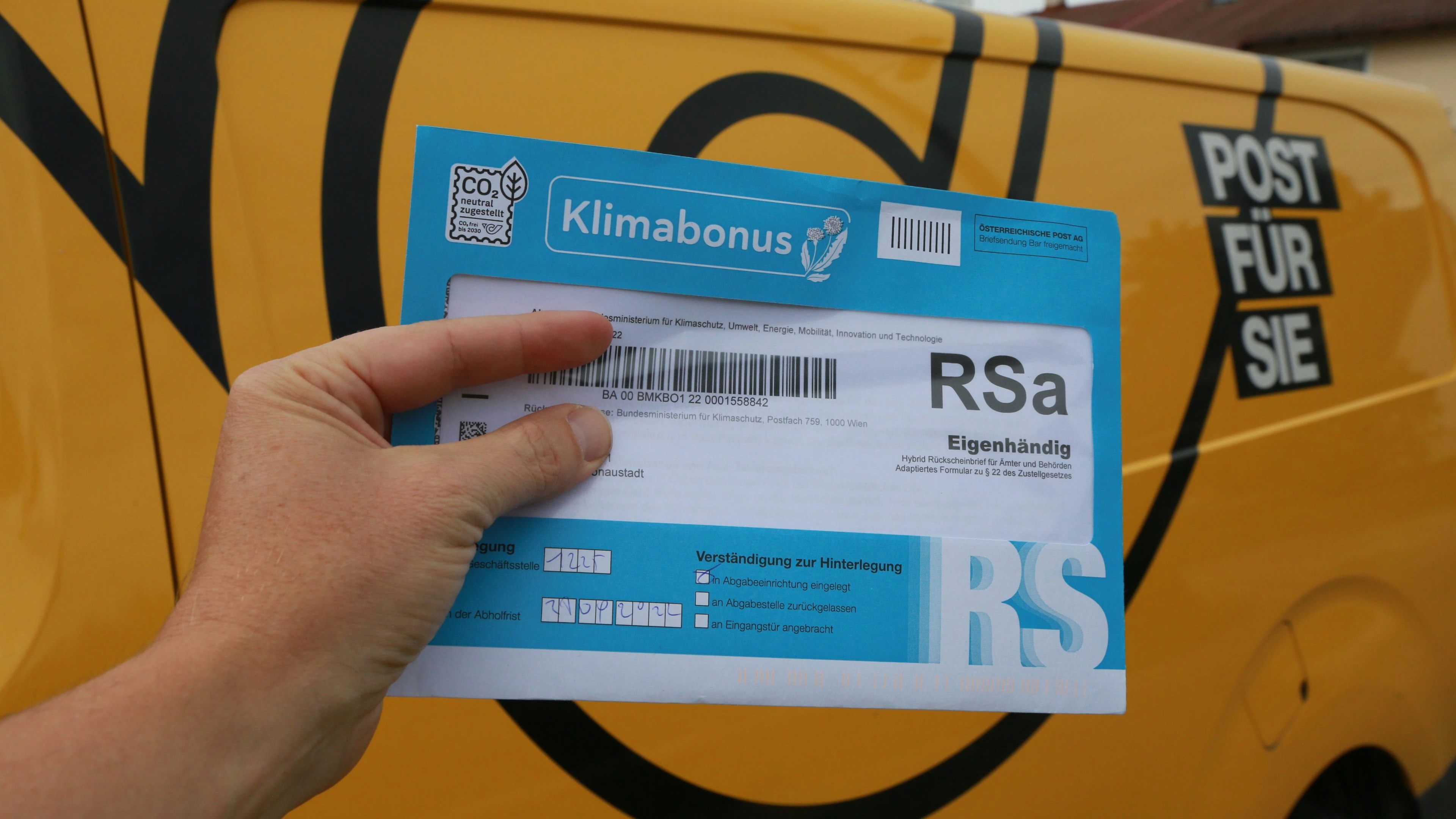 Wer den RsA-Brief vom Klimabonus erhalten, aber nicht abholen konnte, muss nicht verzagen ...